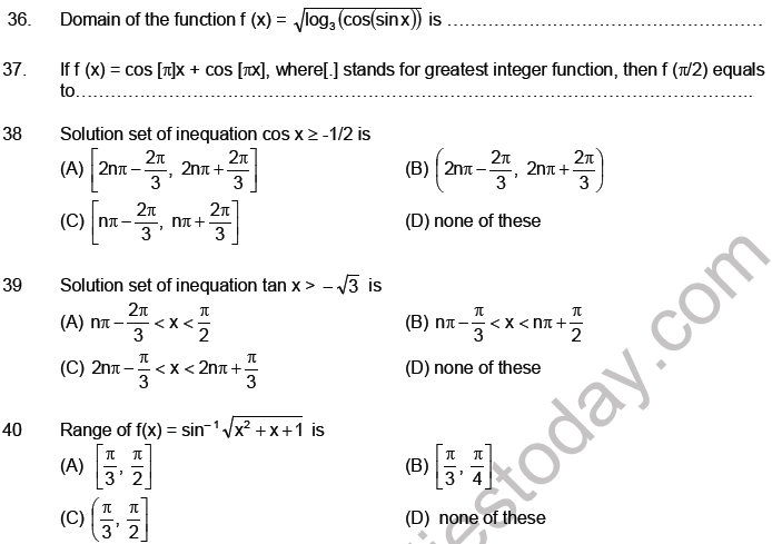 JEE Mathematics Relation and Functions MCQs Set B with Answers